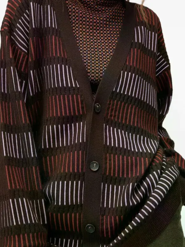 RETORI Windows Long Geometric-pattern V-neck Cardigan