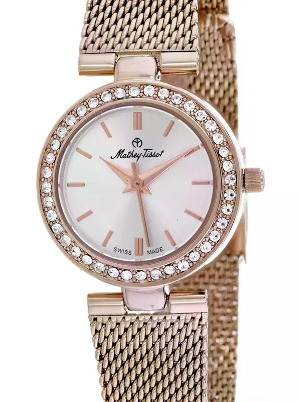 MATHEY TISSOT Fleury Xv Rose Gold Tone Crystal Bezel Mesh Watch