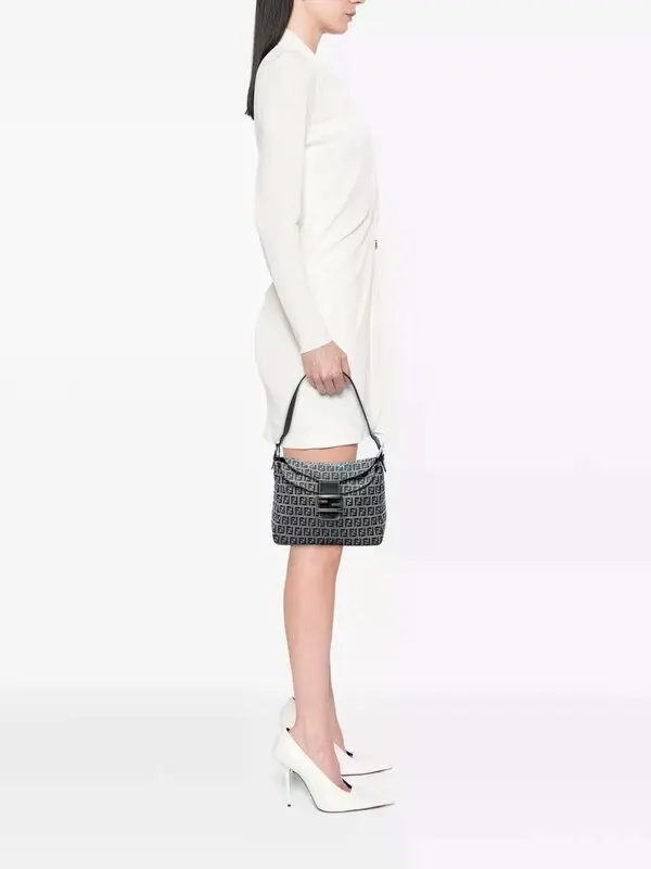 Fendi 2000-2010 Zucchino Canvas Double Flap Mamma Shoulder Bag