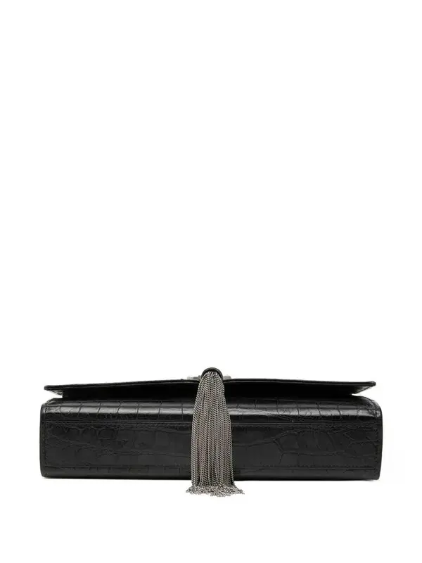 Saint Laurent 2016 Medium Croc Embossed Leather Monogram Kate Tassel Crossbody Bag