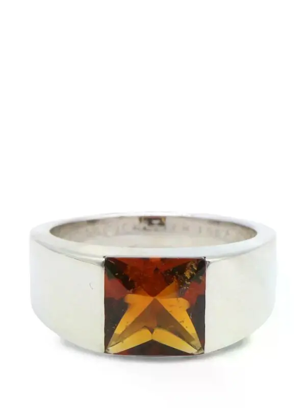Cartier 18k White Gold Tank Ring With Citrine - Silver