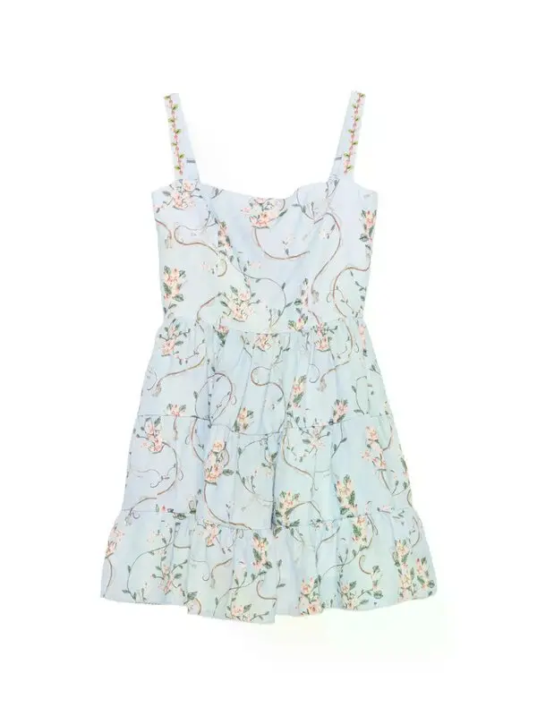 Agua Bendita Lima Floral-print Tiered Mini Dress - Blue