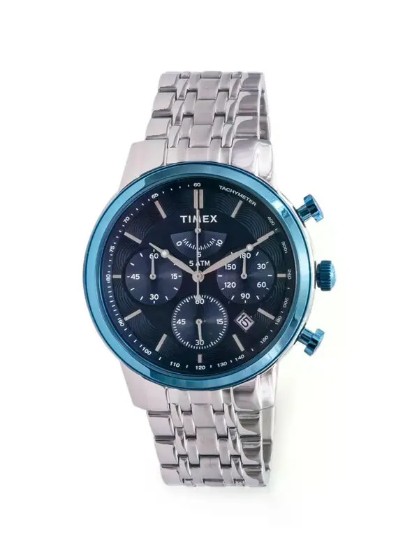 TIMEX Classic 43mm Chronograph Watch With Link Bracelet - Blue