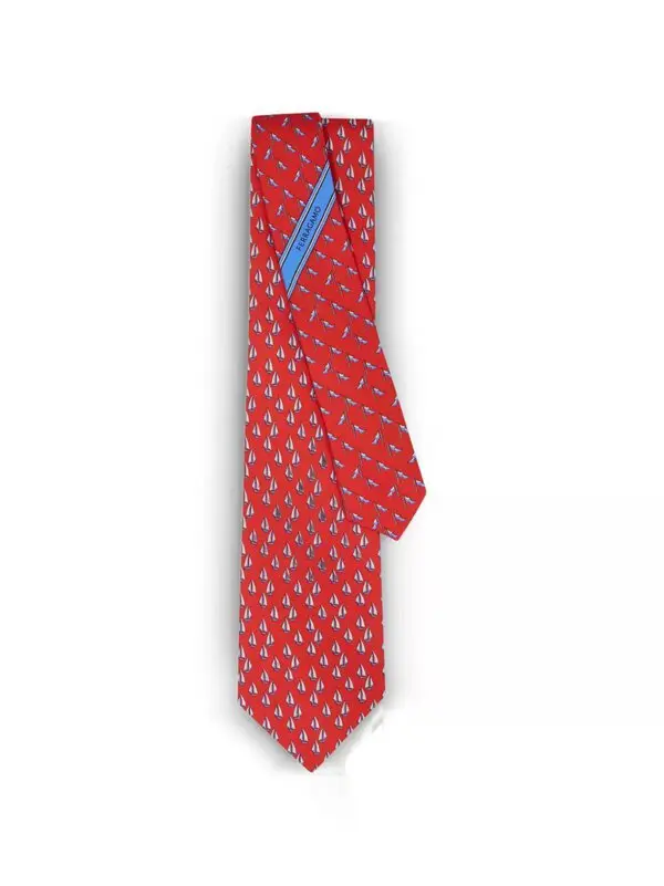 FERRAGAMO Printed Silk Neck Tie - Red