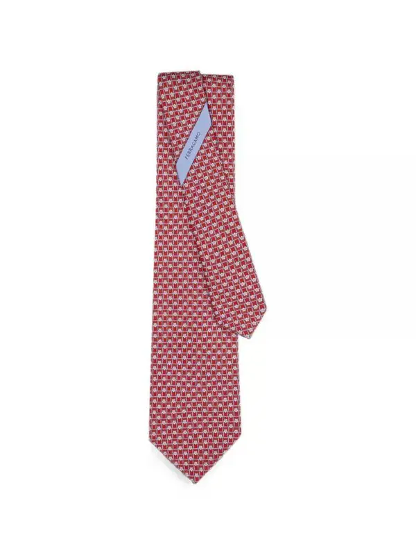 FERRAGAMO Tournament-print Silk Tie - Red