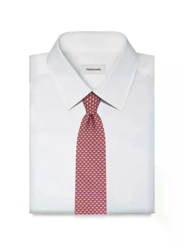 FERRAGAMO Tournament Print Silk Neck Tie - Red