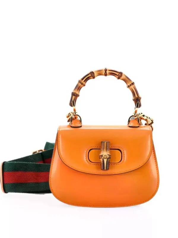 Gucci Bamboo 1947 Leather Mini Top Handle Shoulder Bag - Orange