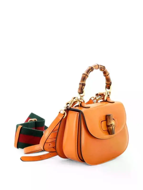 Gucci Bamboo 1947 Leather Mini Top Handle Shoulder Bag - Orange