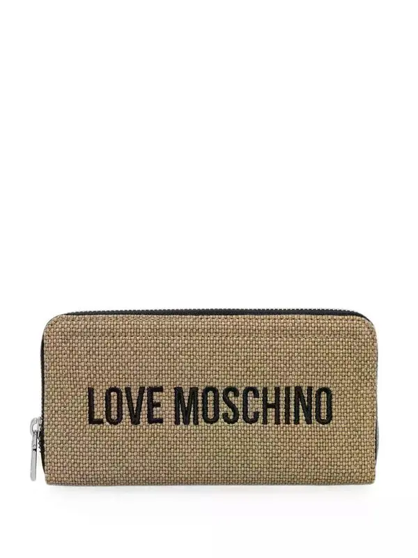 Moschino Logo-embroidered Woven Wallet - Neutrals