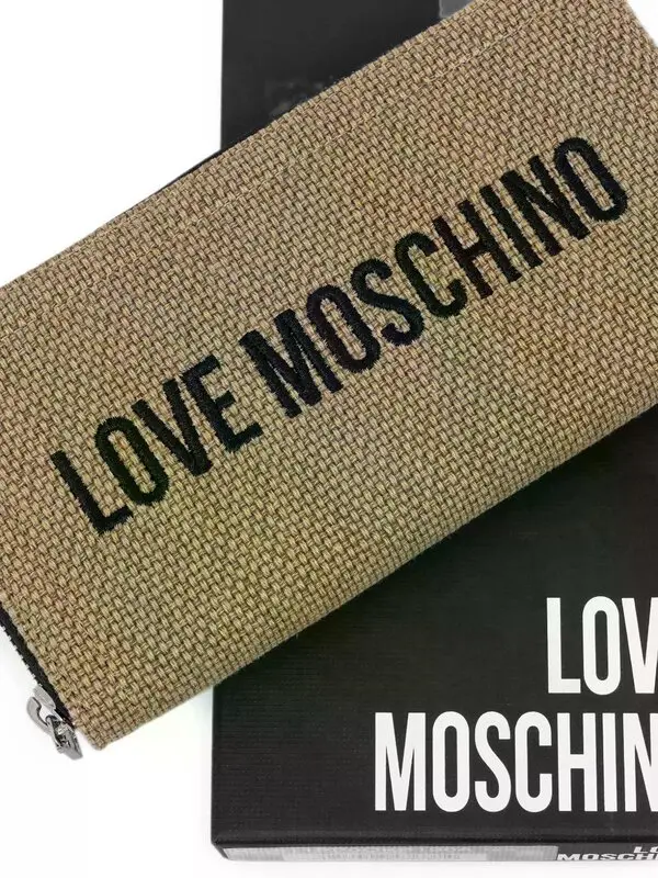 Moschino Logo-embroidered Woven Wallet - Neutrals