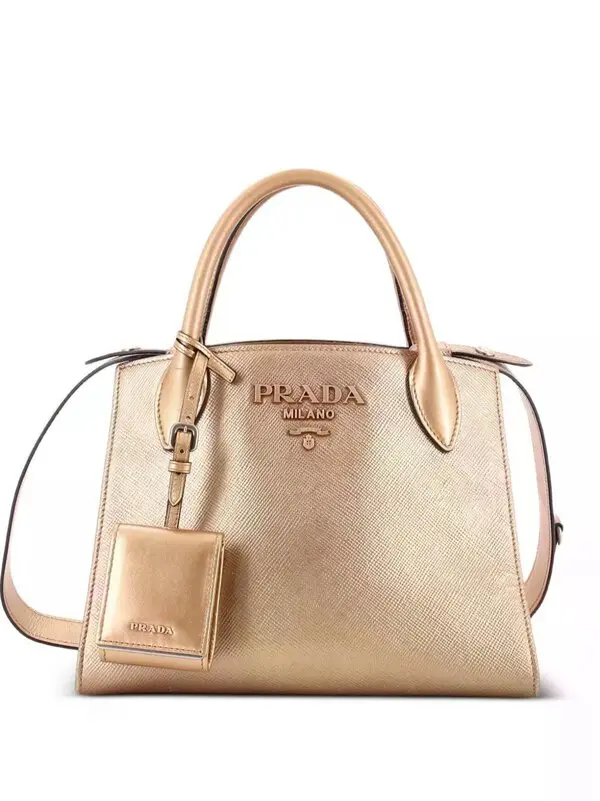 Prada Monochrome Saffiano With City Calf Small Tote Bag - Metallic