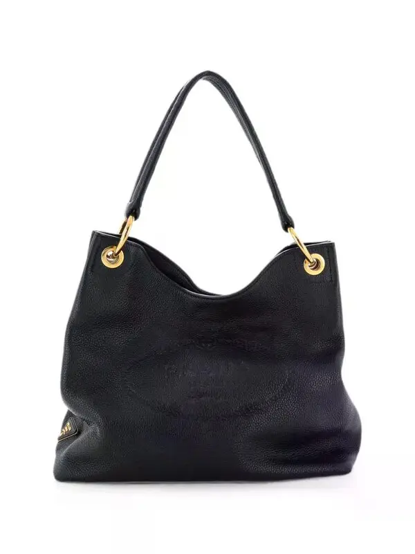 Prada Logo Embossed Vitello Daino Medium Hobo Bag