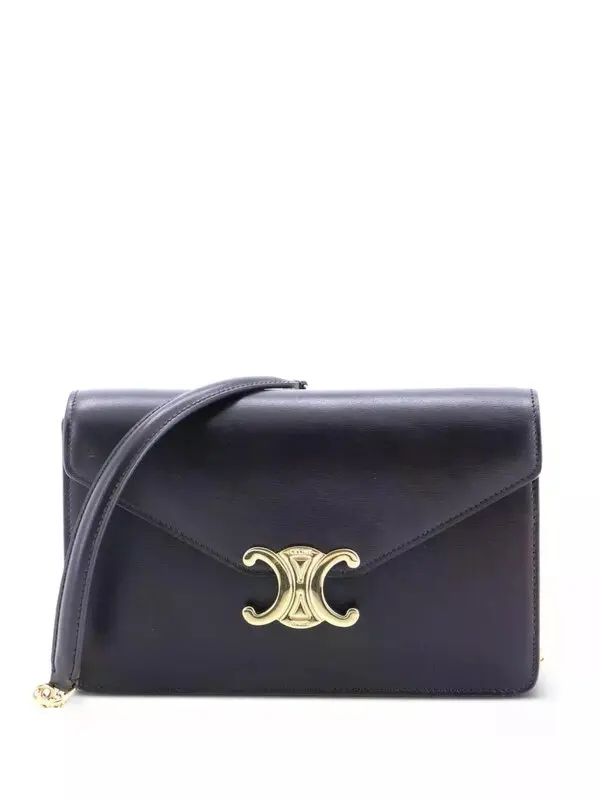Celine Margo Triomphe Wallet On Chain Leather Crossbody Bag - Black