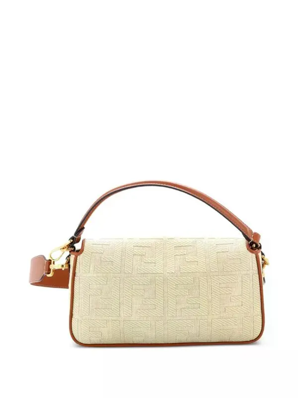 Fendi Baguette Nm Bag Zucca Embroidered Raffia Medium Crossbody Bag - Neutrals