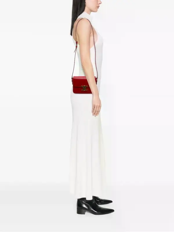 Celine 2024 Teen Shiny Calfskin Triomphe Crossbody Bag - Red
