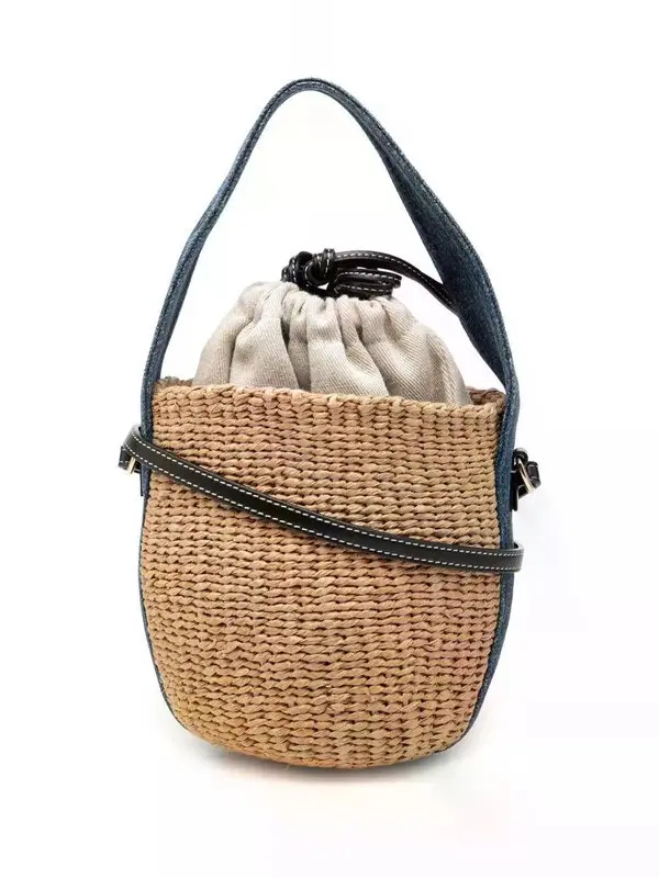 Chloé 2023 Small Raffia Woody Basket Bucket Bag Satchel - Neutrals