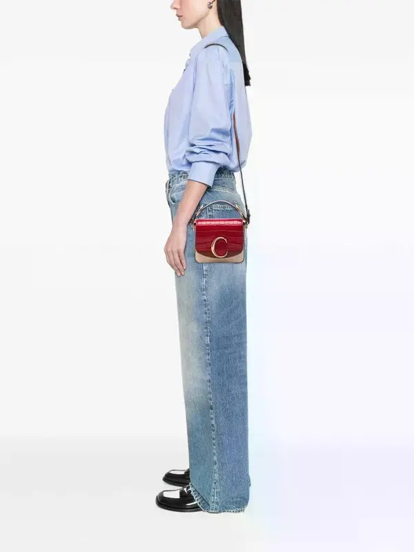 Chloé 2019 Mini Bicolor Croc Embossed Calfskin C Satchel