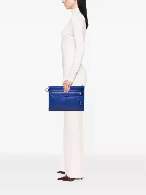 Balenciaga Lambskin Motocross Classic Clip M Clutch Bag - Blue