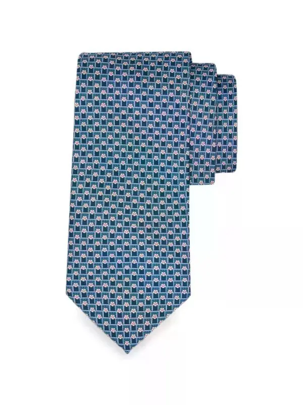 FERRAGAMO Tournament Print Silk Neck Tie - Blue