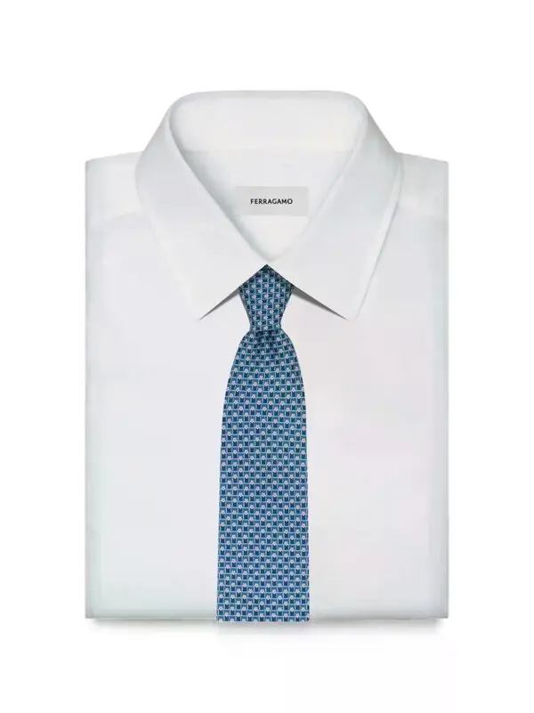 FERRAGAMO Tournament Print Silk Neck Tie - Blue