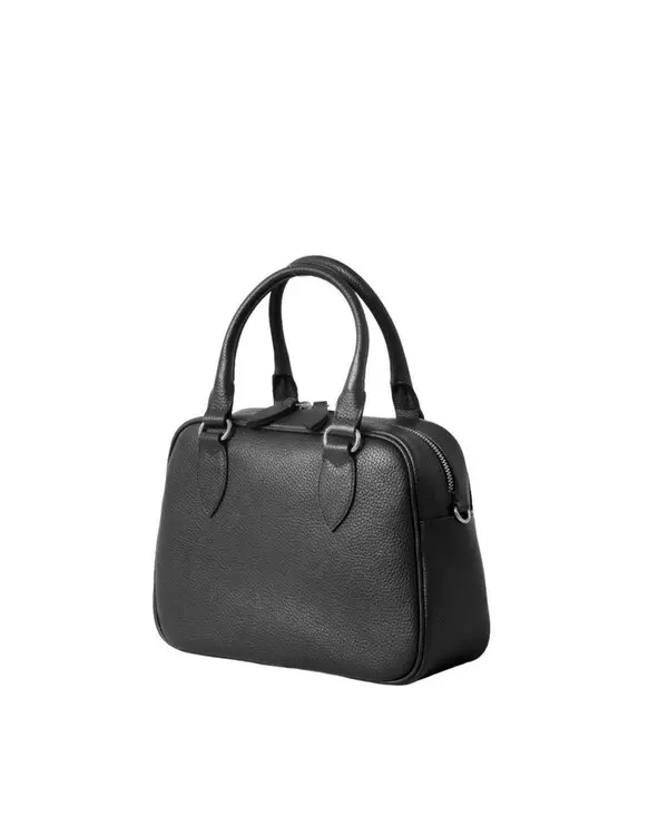 HYER GOODS La Corsa Leather Bowling Bag - Black/silver