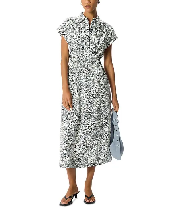 Whistles Flecked Animal Print Collared Dress - Navy Multi