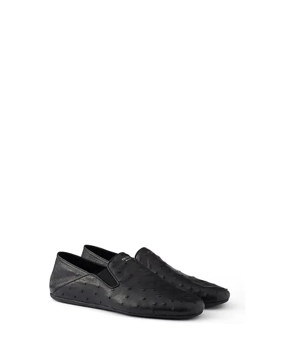 Prada Ostrich Leather Loafers - Black