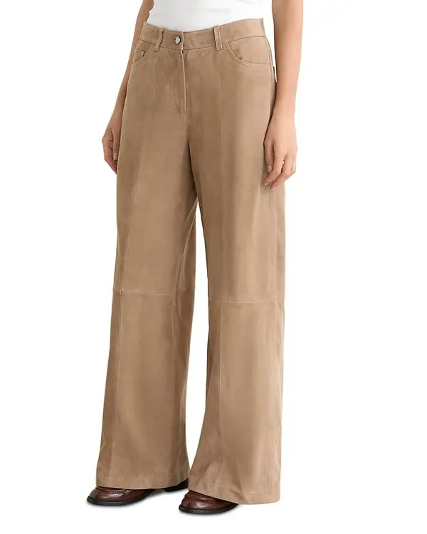 REISS Keria Suede Pants - Sand