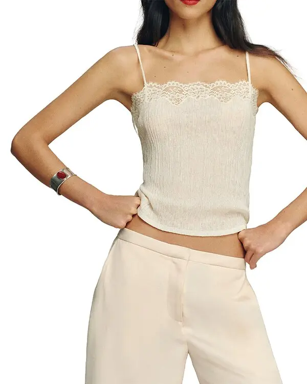 REFORMATION Maisie Lace Trim Camisole - Ivory