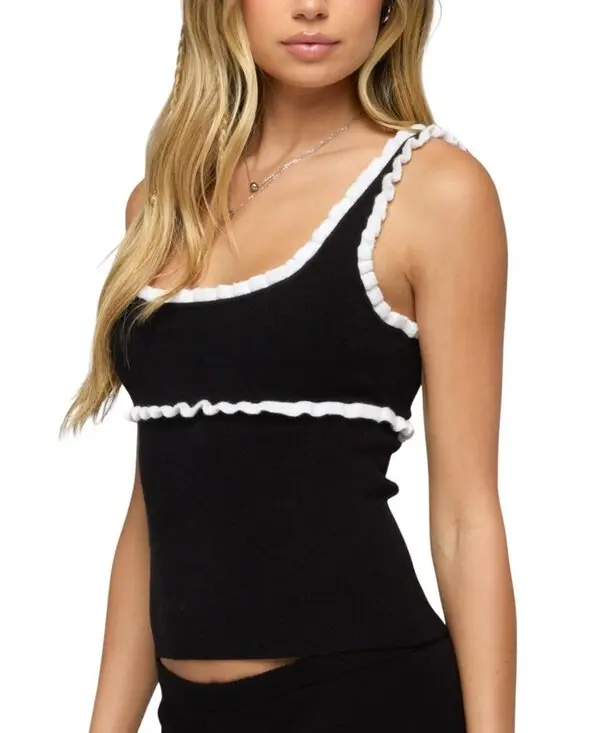 EDIKTED Saffra Contrast Ruffle Knit Top
