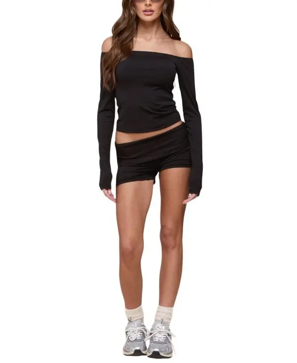 EDIKTED Tezia Off Shoulder Long Sleeve Top - Black