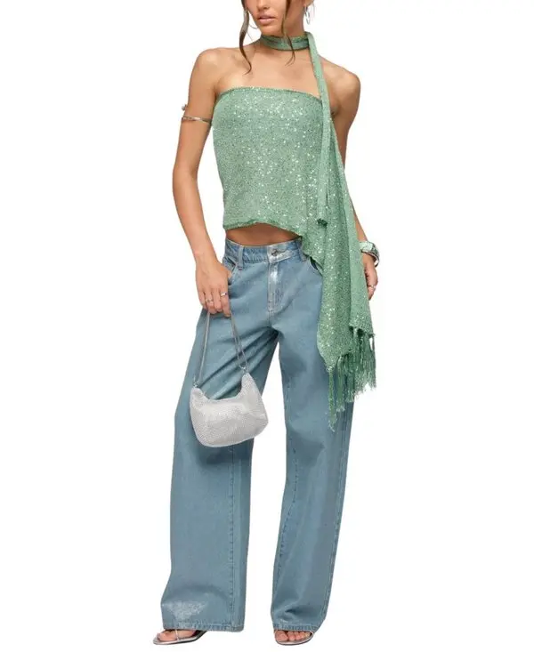 EDIKTED Two Piece Sequin Knit Scarf Top