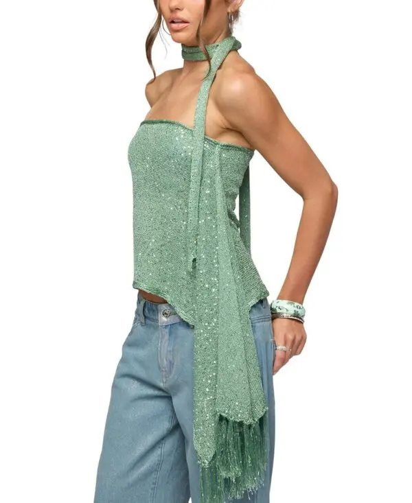 EDIKTED Two Piece Sequin Knit Scarf Top