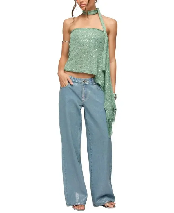 EDIKTED Two Piece Sequin Knit Scarf Top