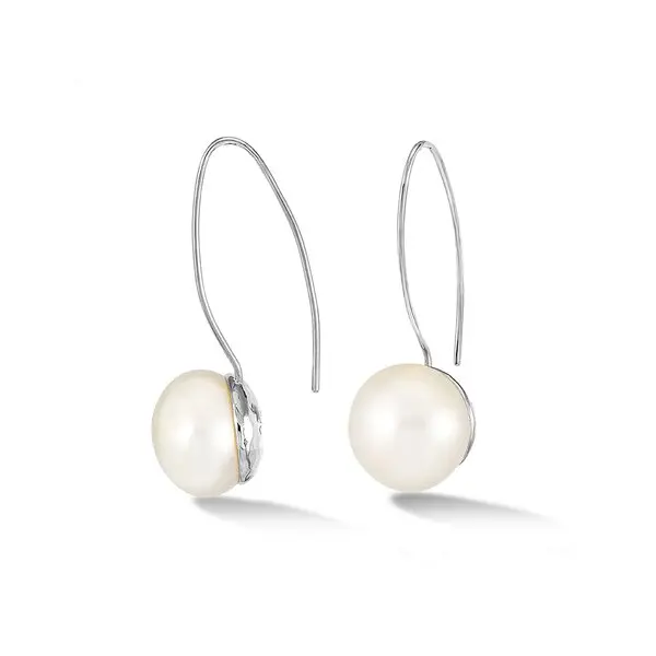 DOWER & HALL Long White Timeless Pearl Earrings