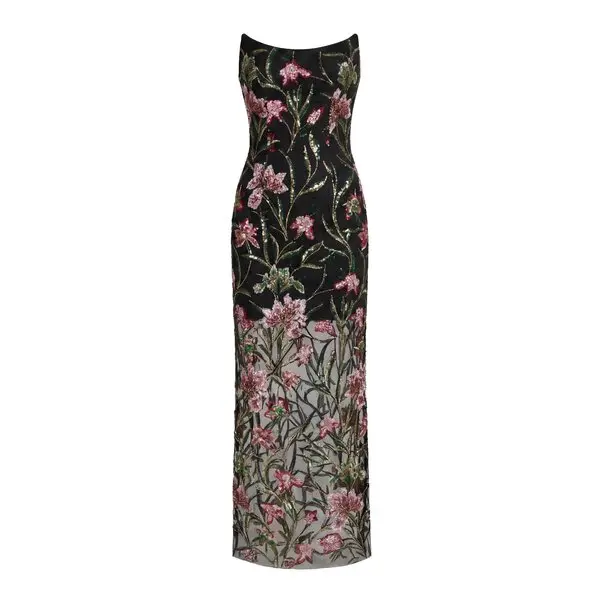 Mac Duggal Strapless Floral Embroidered Column Dress