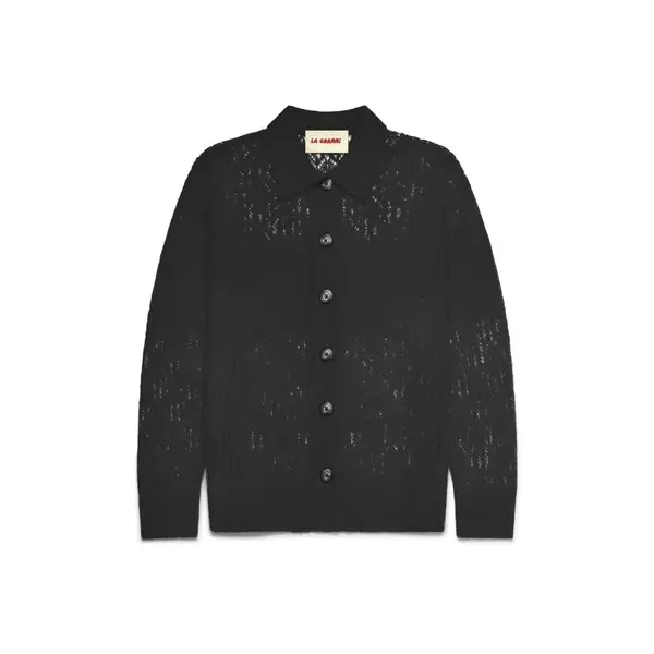 LA GRANNI Pereline Collared Cardigan - Black