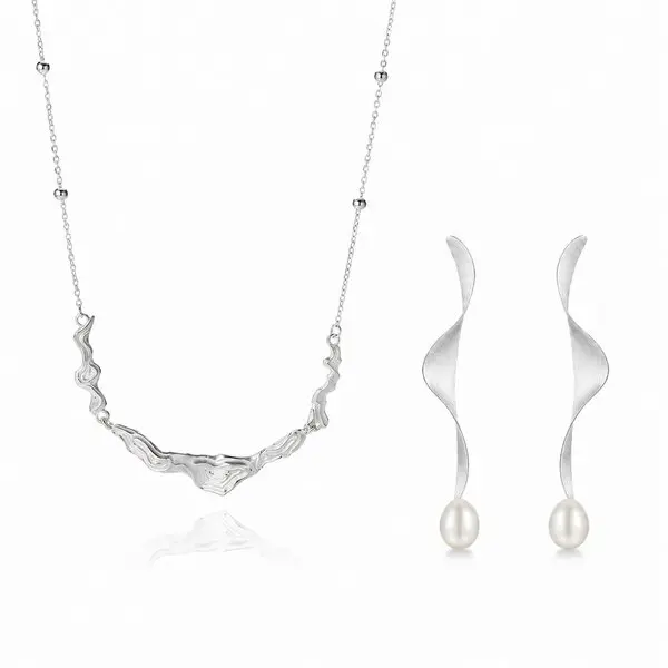 ORMIRO Moontide Sterling Necklace & Earrings Jewelry Set - Silver
