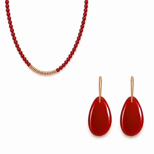 ORMIRO Navajo Agate Necklace Earrings Jewelry Set - Red