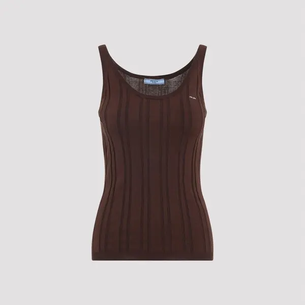 Prada Ribbed Cotton Tank Top - Brown