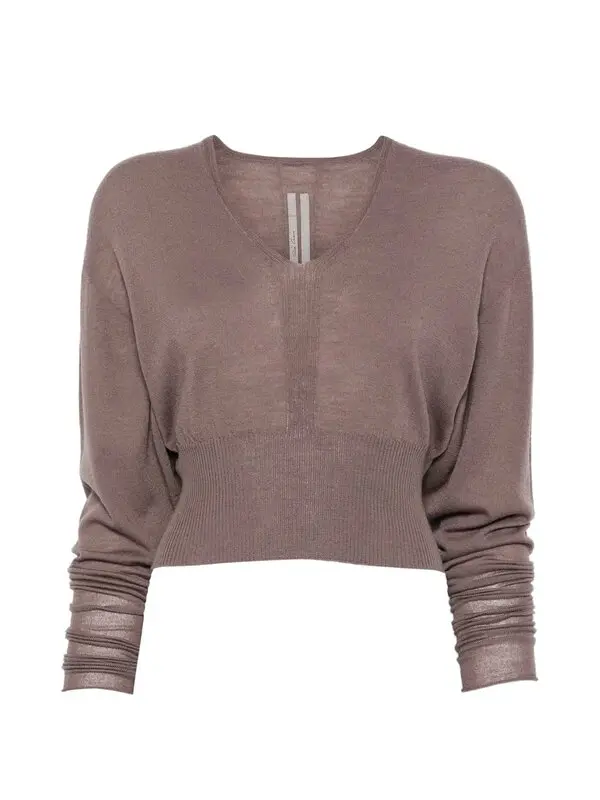 Rick Owens Long-sleeve Virgin Wool V-neck Top With Ribbed Hem - Viola