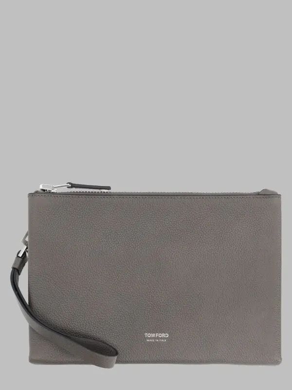 TOM FORD Leather Clutch Bag With Wrist Strap - Grey