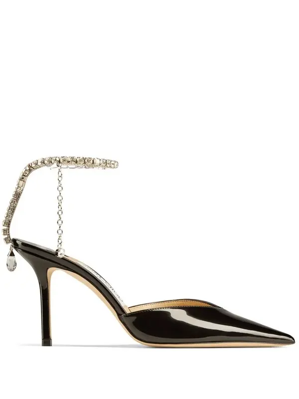 JIMMY CHOO Pointed Toe Heels With Crystal Chain Embellishment 85mm - Nero