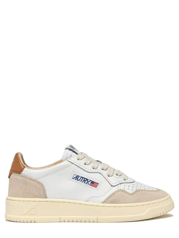 AUTRY Leather And Suede Sneakers With Embroidered Tongue - Bianco
