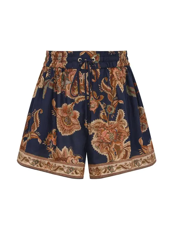 Zimmermann High-waisted Silk Habotai Printed Shorts - Blu