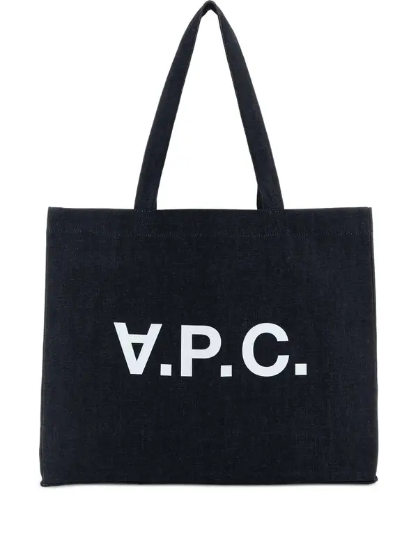 A.p.c. Logo Printed Cotton Tote Bag - Blu