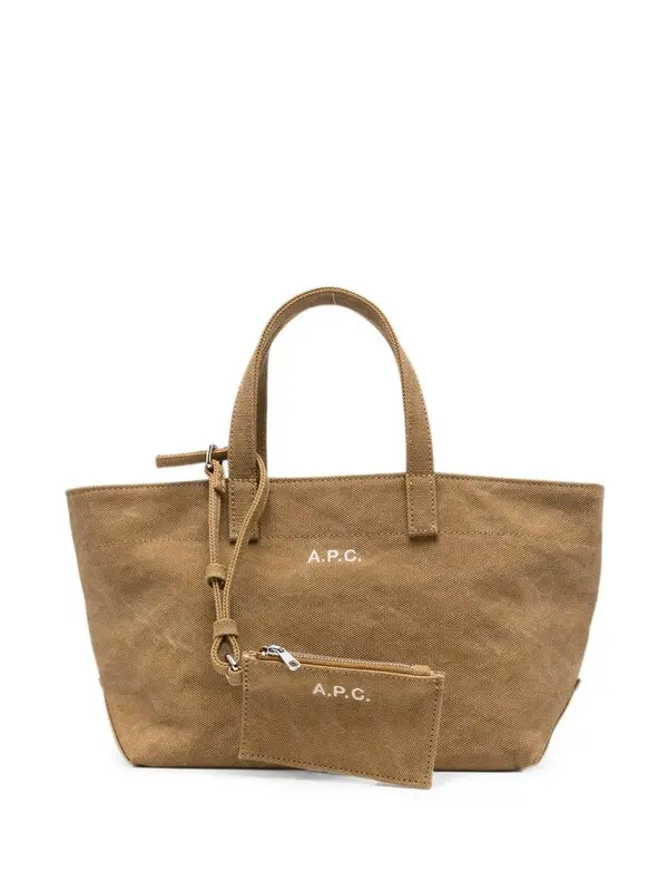 A.p.c. Mini Canvas Shoulder Tote With Goldtone Embossed Logo - Beige