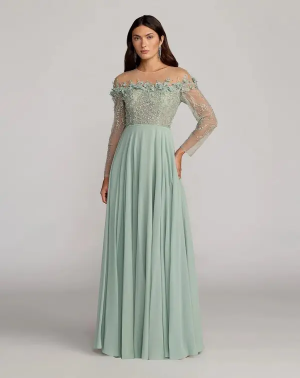 Mac Duggal Embellished Off-the-shoulder Gown With 3d Floral Appliqués - Sage