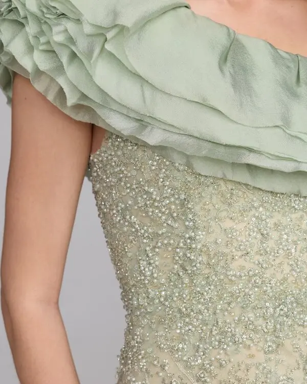 MAC DUGGAL COLLECTION One Shoulder Trumpet Gown With Embellished Lace