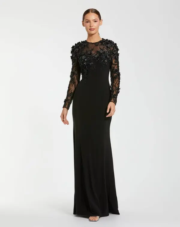 Mac Duggal Embellished Floral Column Gown - Black